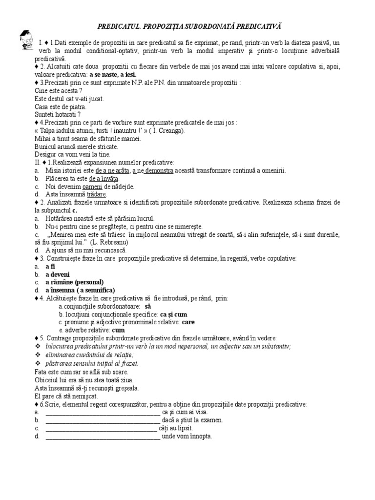 Predicatul Si Propozitia Subordonata Predicativa | PDF