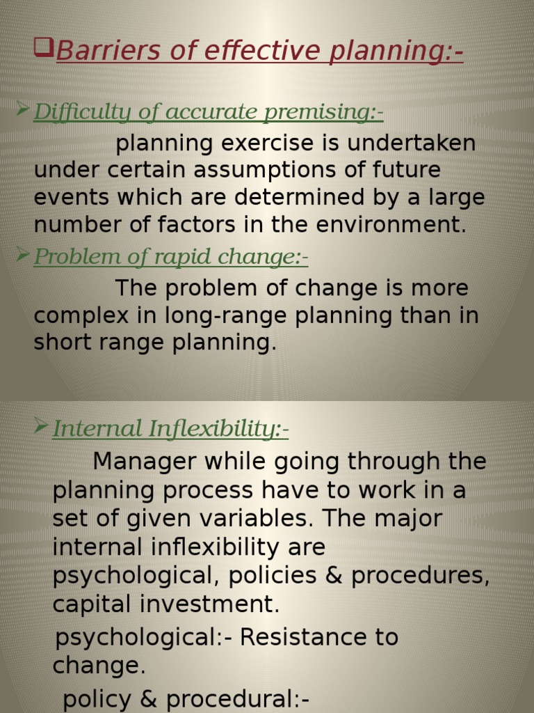 Barriers of Effective Planning:-: Difficulty of Accurate Premising | PDF