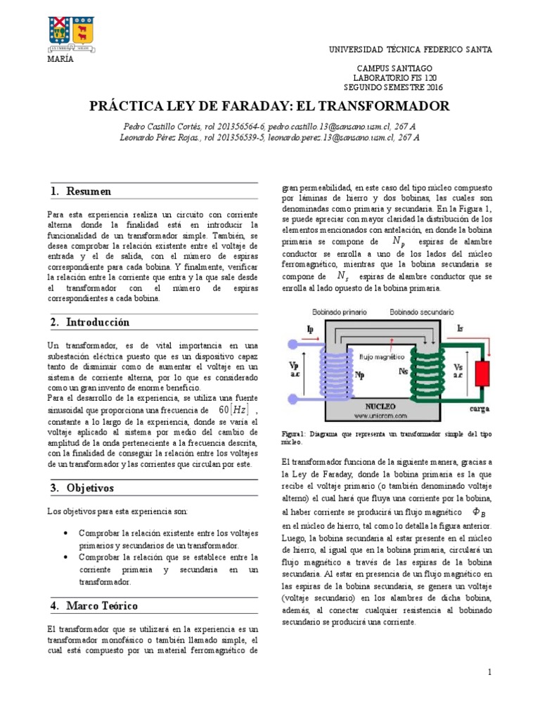 Ley de Faraday: Transformador | PDF | Transformador | Inductor