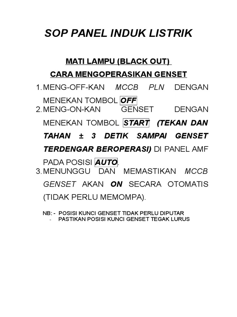 Sop Panel Induk Listrik | PDF