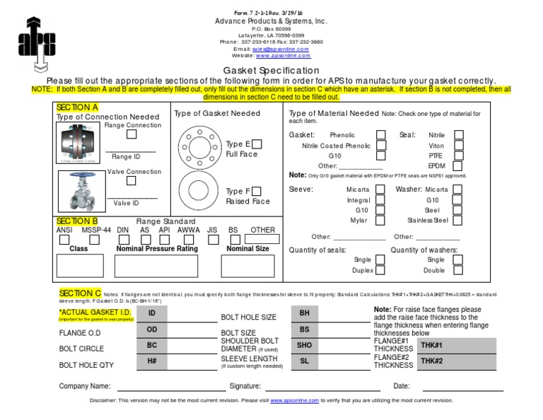 Form 7211 Gasket Specs Hee Trev 32916 | PDF