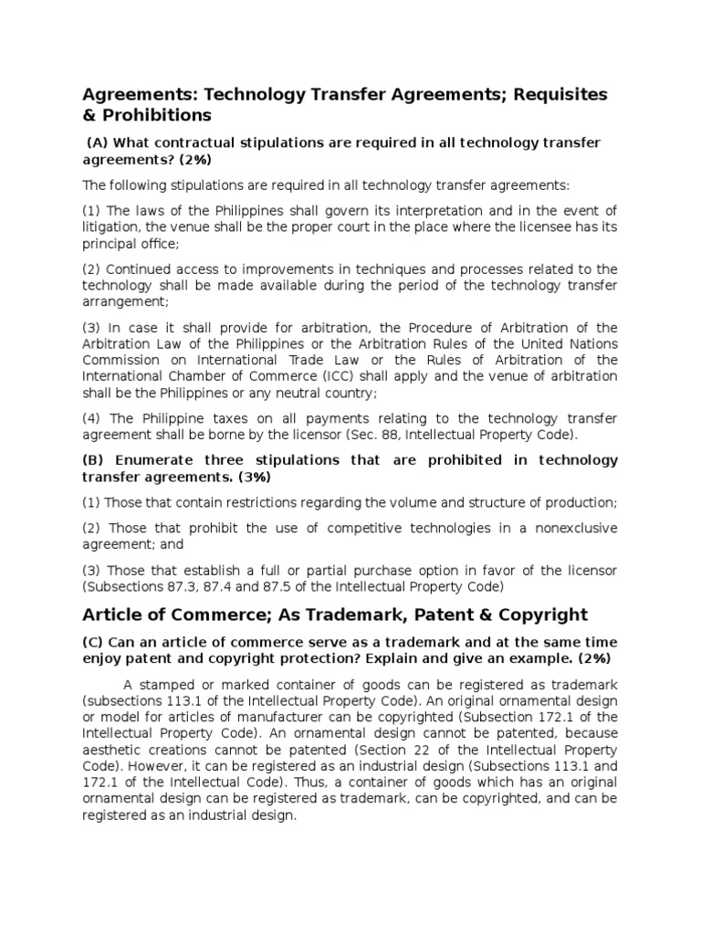Agreements: Technology Transfer Agreements Requisites & Prohibitions | PDF