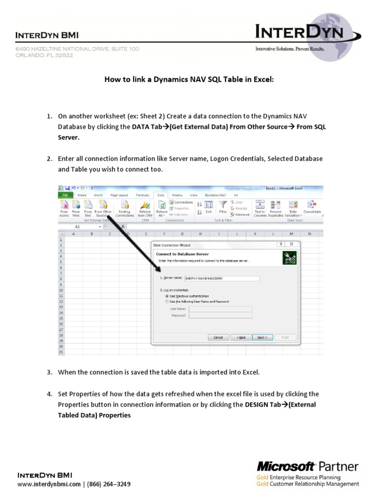 How To Link A Dynamics NAV SQL Table in Excel:: Server | PDF