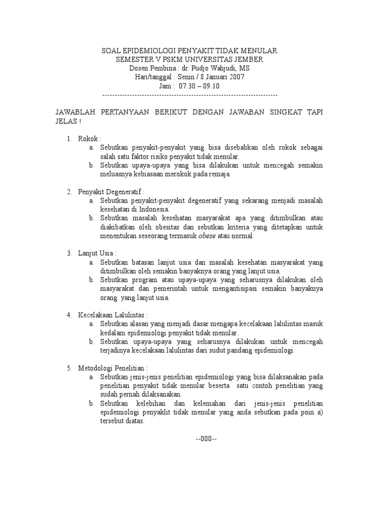 Soal Uas Epid PTM 06-07 | PDF