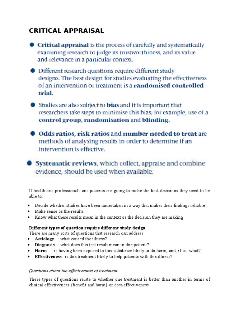 Critical Appraisal | PDF | Cohort Study | Confounding