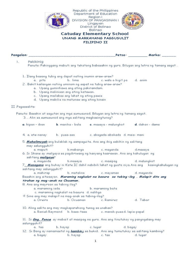 1st To 4th Periodical Test in All Subjects | PDF