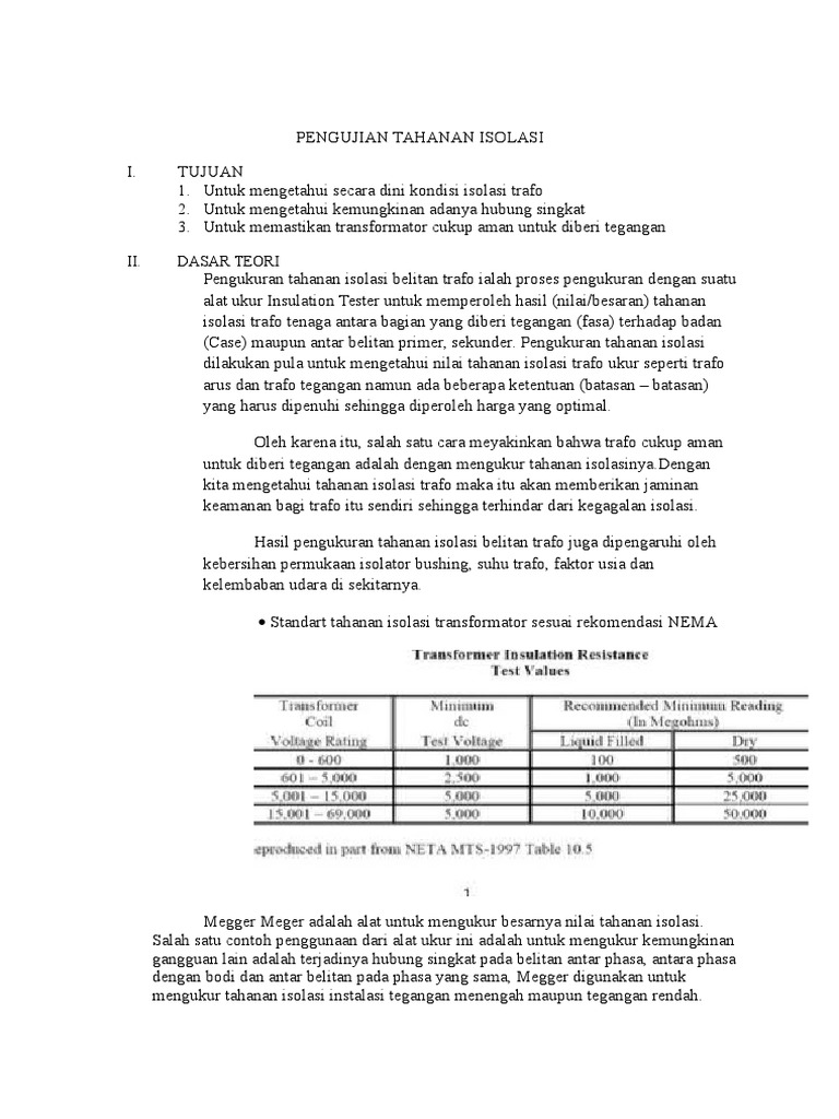 Pengujian Tahanan Isolasi | PDF Pengujian Tahanan Isolasi | PDF