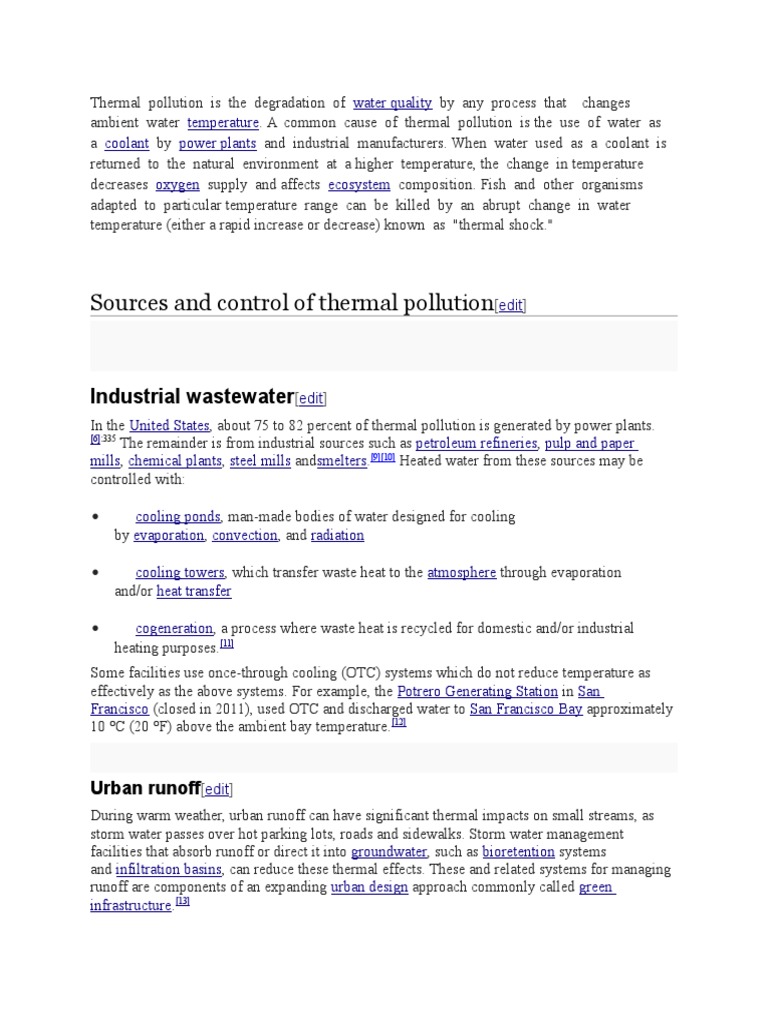 Sources and Control of Thermal Pollution: Industrial Wastewater | PDF