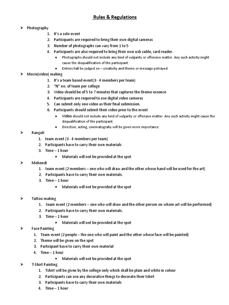 Rules & Regulations for Photography, Video Making, and Other College ...