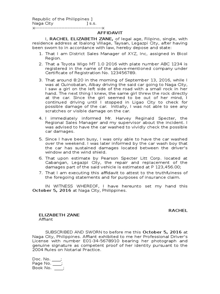 Affidavit Insurance Claim | PDF | Business | Law