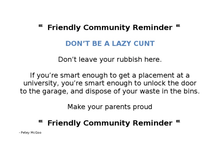 Friendly Community Reminder | PDF