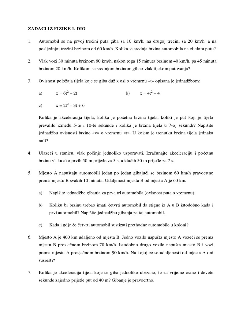 Fizika Zadaci 1.dio | PDF