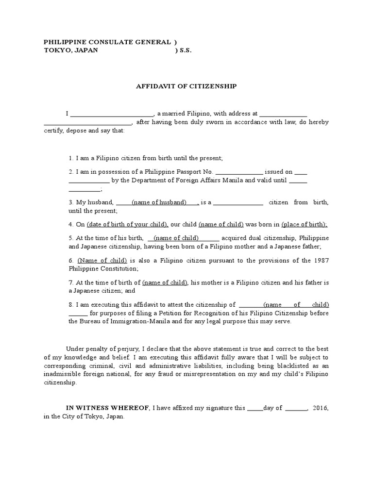 AFFIDAVIT - of Citizenship | PDF | Social Science | Law