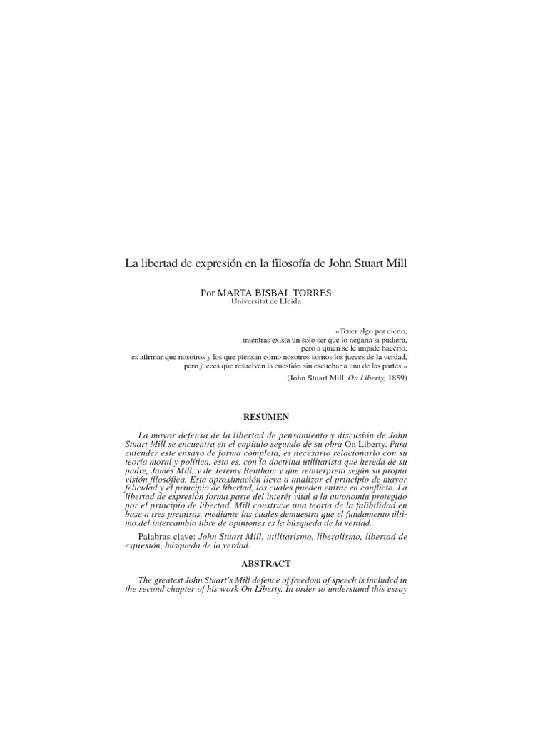La Libertad de Expresion en La Filosofia - John Stuart Mill | PDF ...