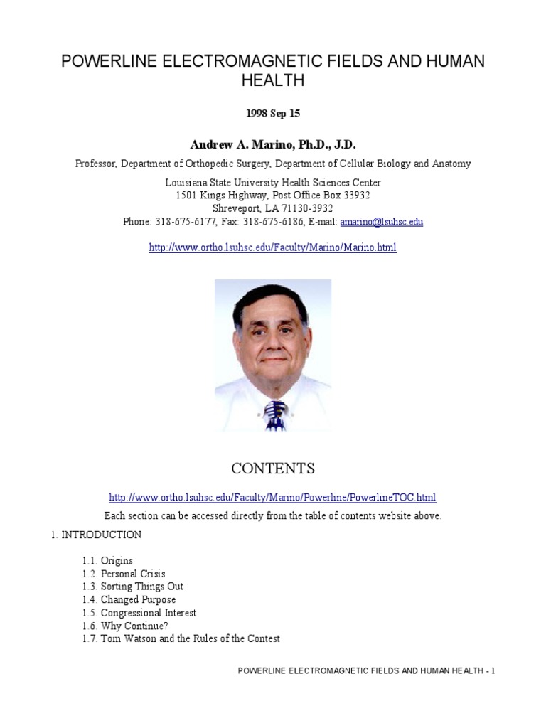 Marino 1998 Powerline Electromagnetic Fields and Human Health 80pp ...