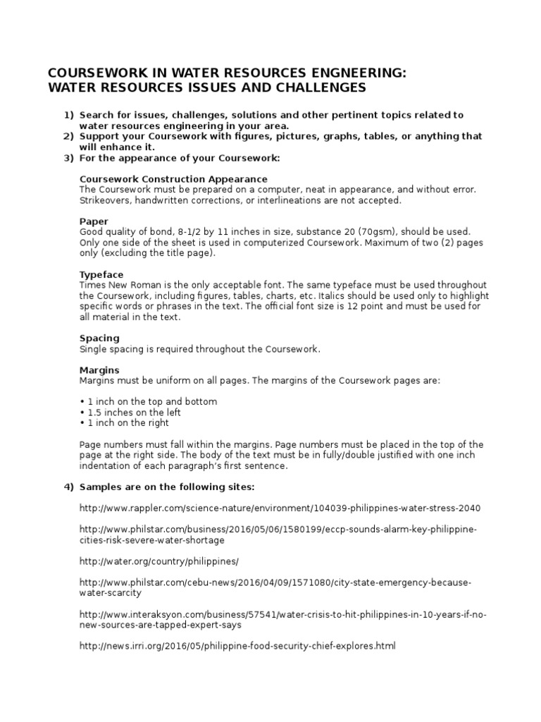 Coursework in Water Resources Engneering: Water Resources Issues and ...