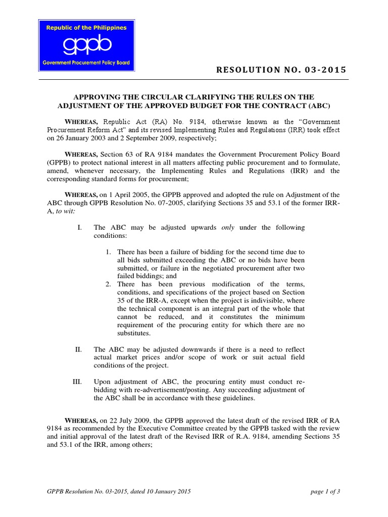 GPPB Resolution No. 03-2015 | PDF | Procurement | Justice