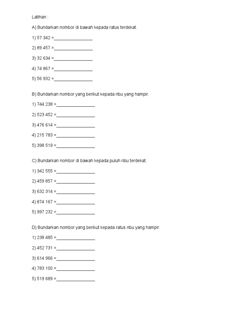 Latihan Bundarkan Nombor | PDF