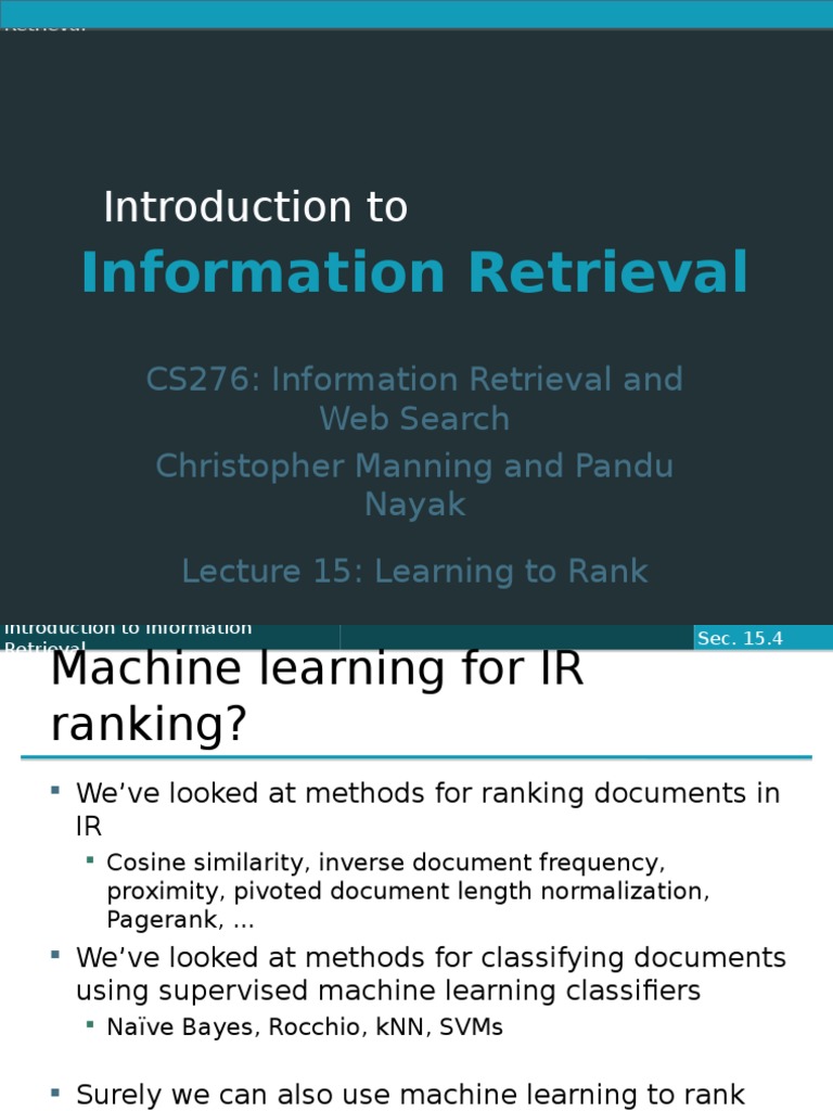 Lecture15 Learning Ranking | PDF | Information Retrieval | Support Vector Machine