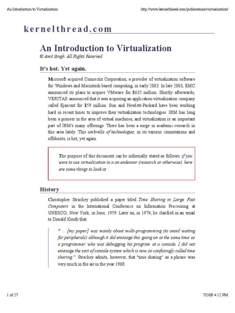 An Introduction To Virtualization | PDF | Virtual Machine | Operating System