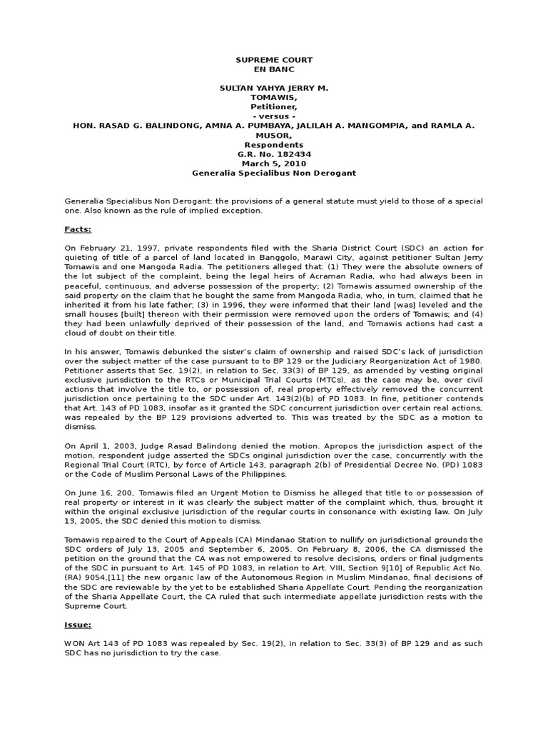 Generalia Specialibus Non Derogant-Tomawis Vs Balindong-GRNo182434 ...