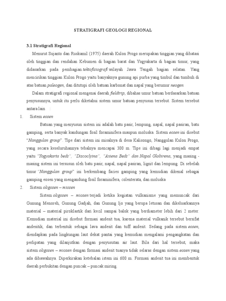 REGIONAL GEOLOGICAL STRATIGRAPHY OF THE KULON PROGO AREA | PDF