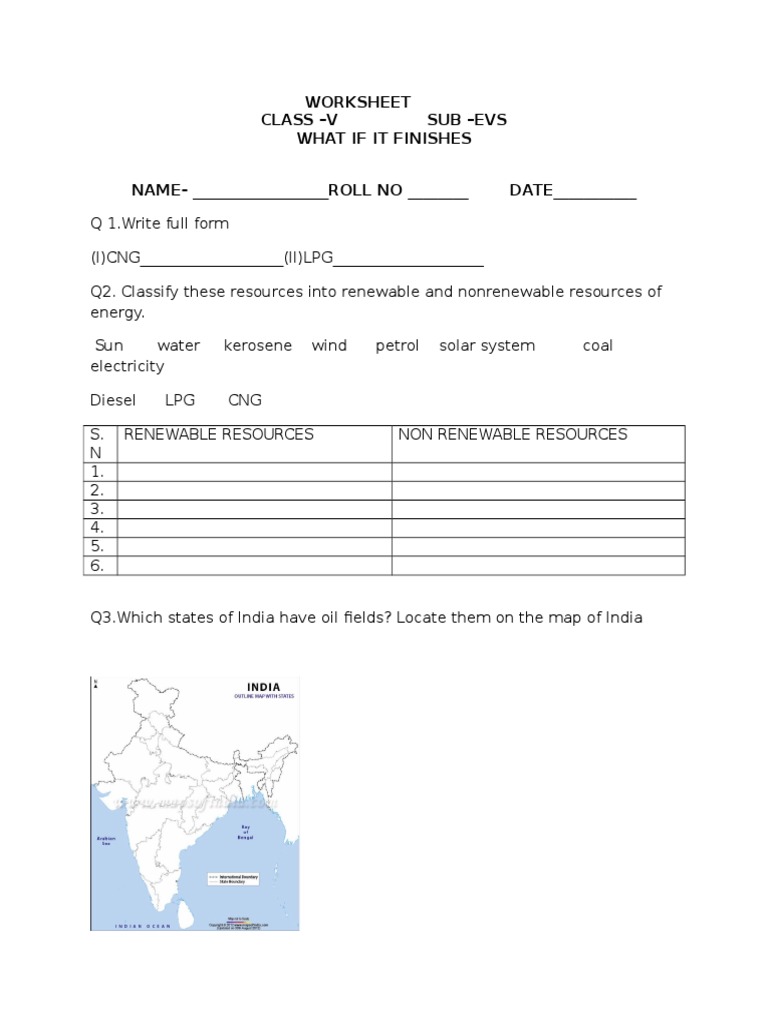 Class 5 EVS Worksheet: What If It Finishes | PDF