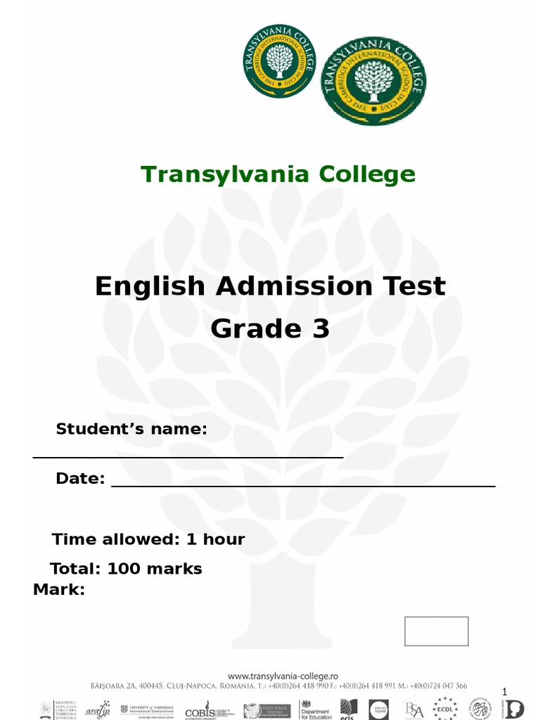 Admission Test Grade 3 | PDF | Leisure