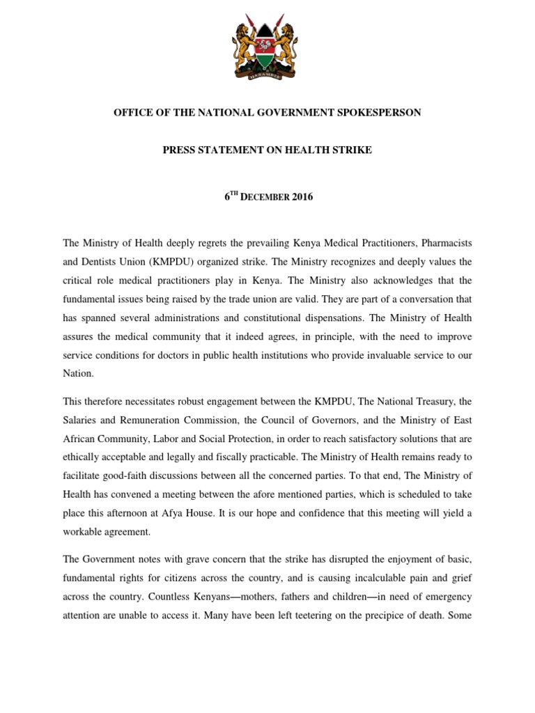 Health Strike Press Statement | PDF | Strike Action | Government