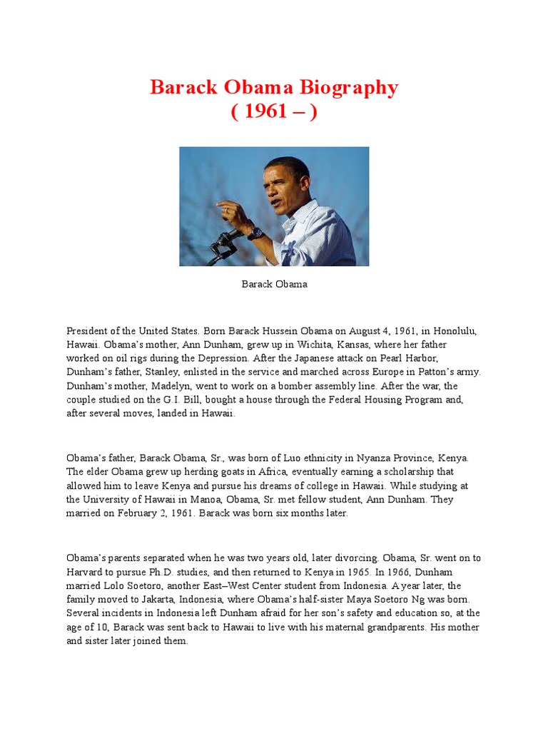 Barack Obama Biography | PDF | Barack Obama | First Families Of The ...