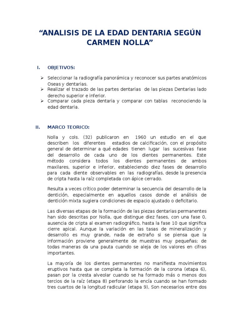 Análisis de la edad dental según las fases de desarrollo de Nolla: Un ...