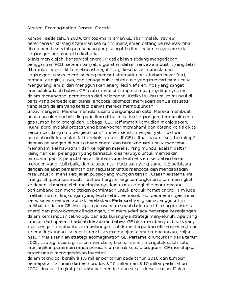 Strategi Ecomagination GE dan Inovasi Hijau | PDF | Teknologi & Rekayasa