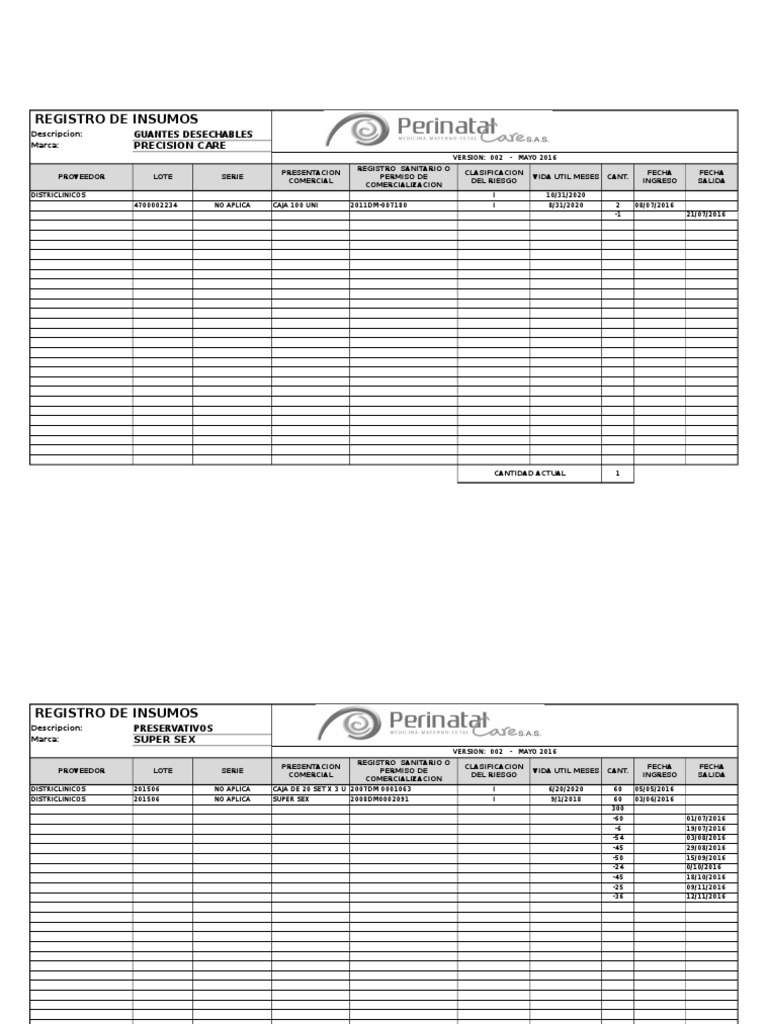 Formato Registro y Dispensacion de Insumos