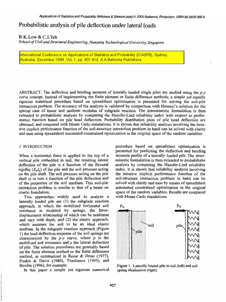 Probabilistic Analysis of Pile Deflection Under Lateral Loads | PDF