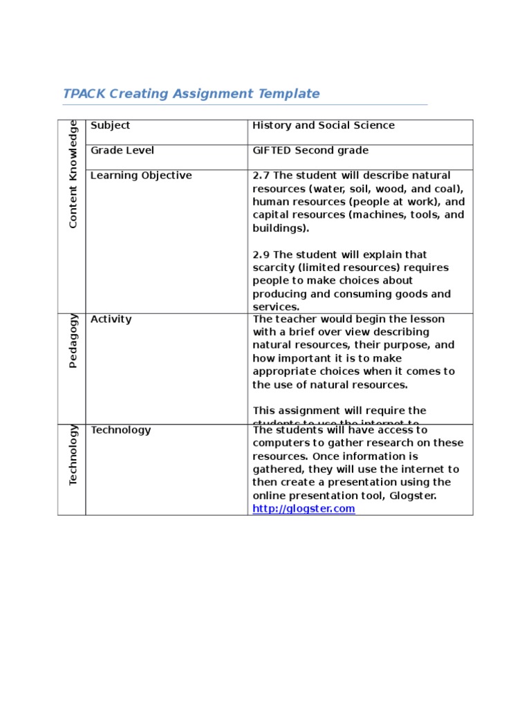 TPACK Creating Assignment Template | PDF