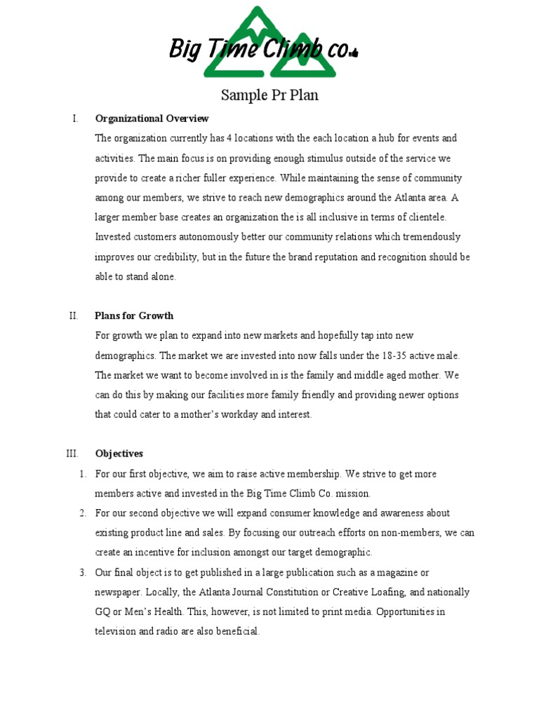 Sample PR Plan: Organizational Overview | Download Free PDF ...