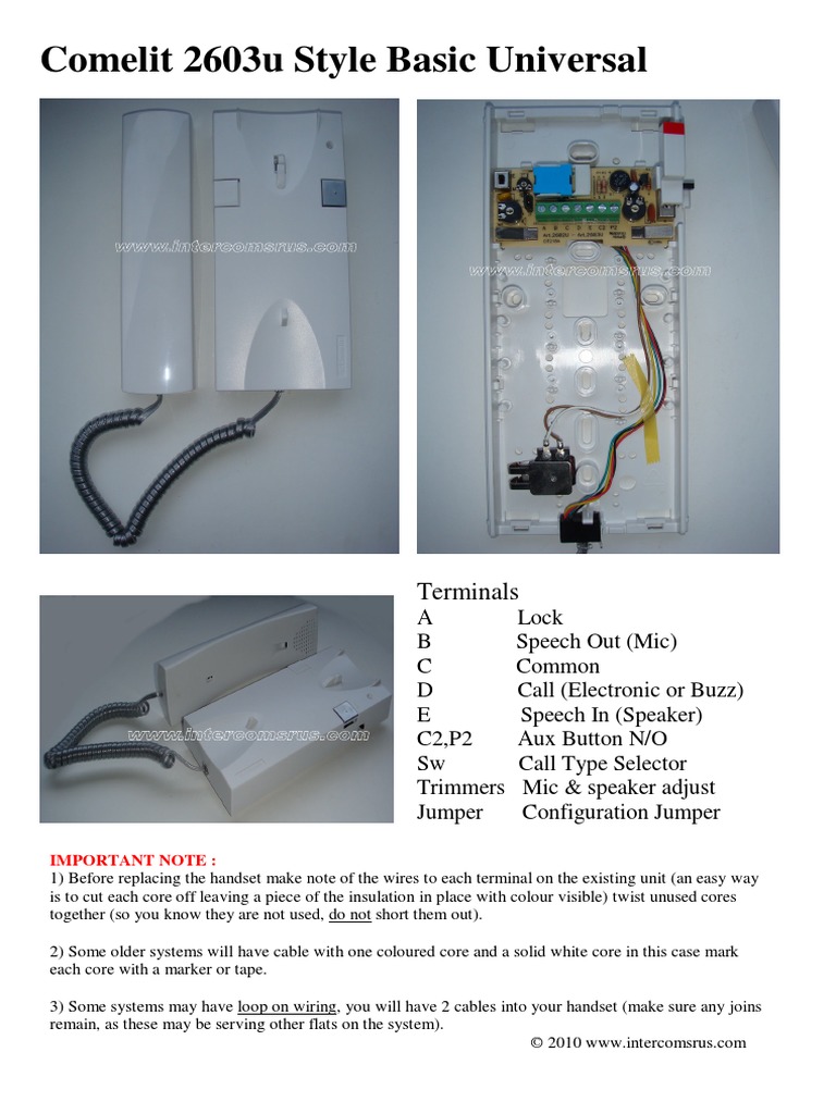 Comelit 2603u Style Basic Universal | PDF