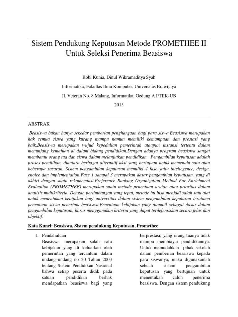 Sistem Pendukung Keputusan Metode PROMETHEE II Untuk Seleksi Penerima Beasiswa | PDF | Karier ...