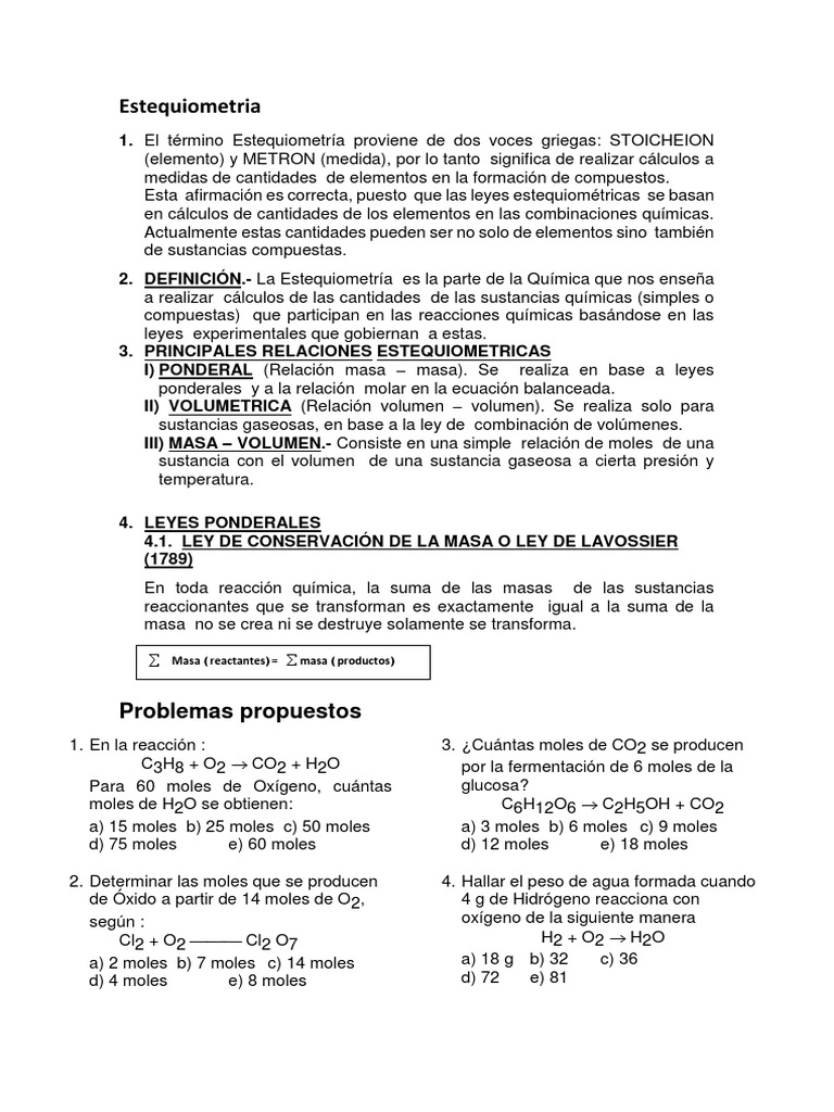Estequiometria: Principios y Cálculos Estequiométricos | PDF | Estequiometría | Reacciones químicas