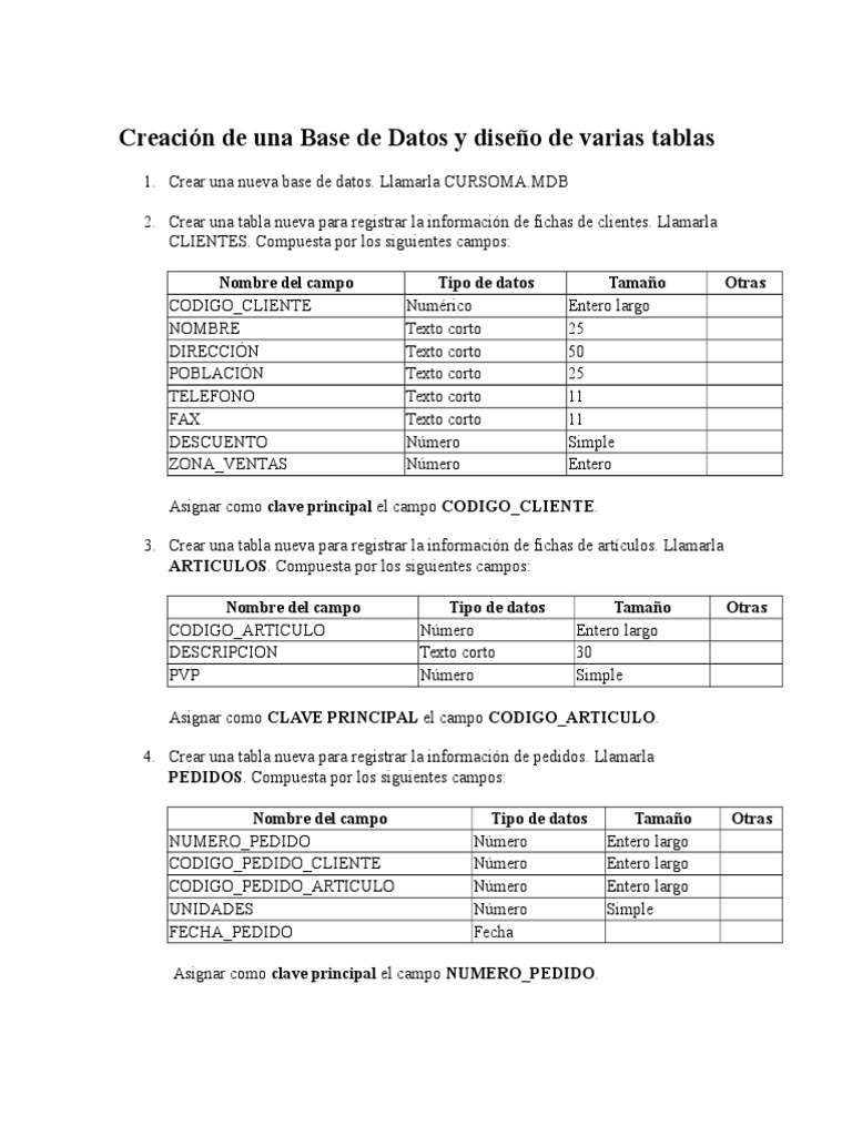 Creación de Una Base de Datos y Diseño de Varias Tablas-1 | PDF