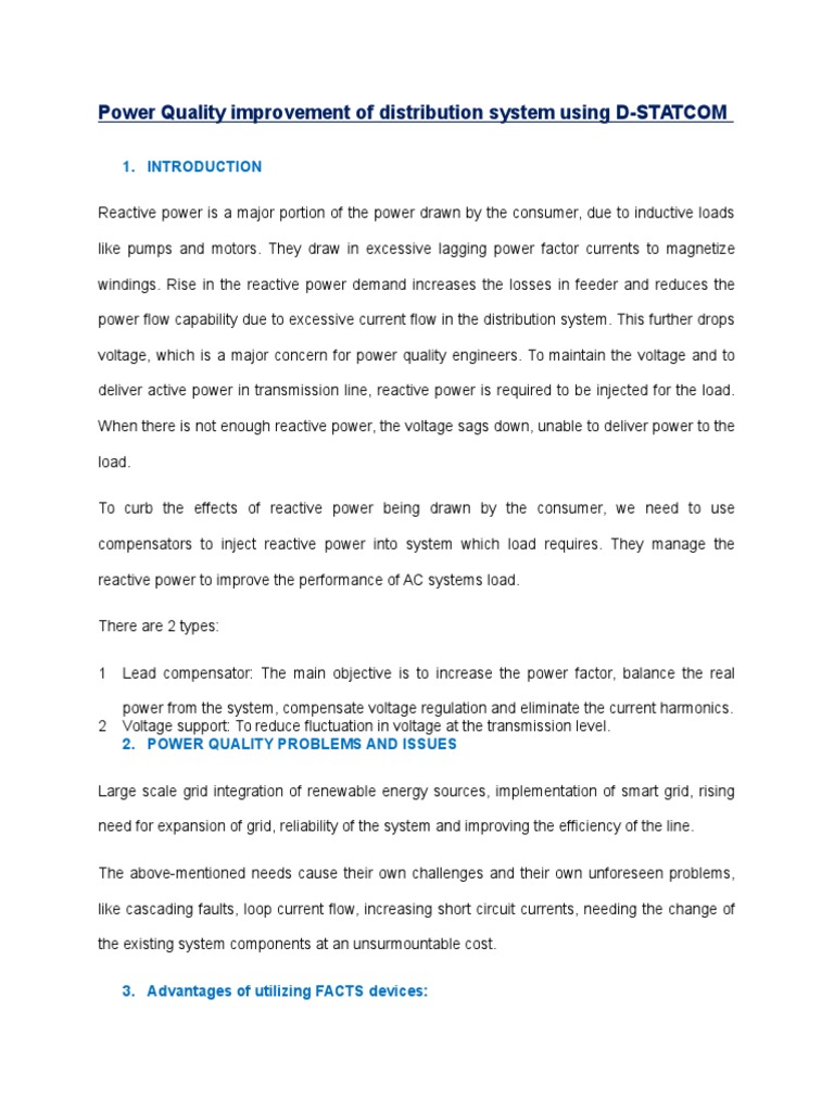 D-STATCOM for Power Quality Enhancement | PDF