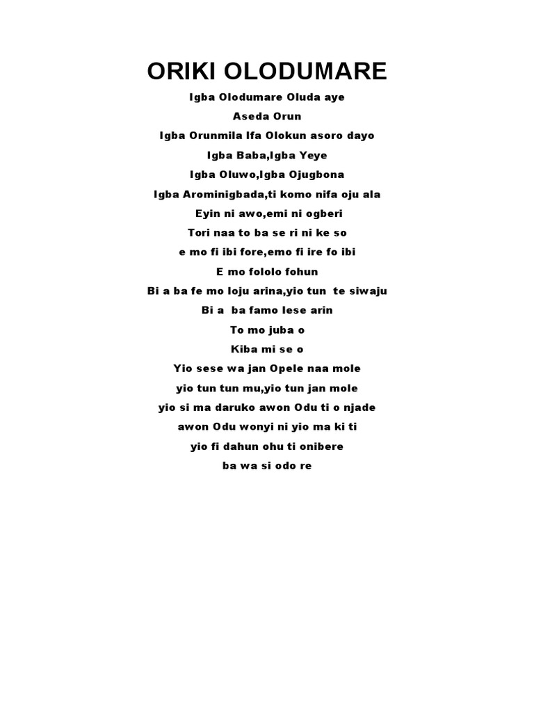 Oriki Olodumare | PDF