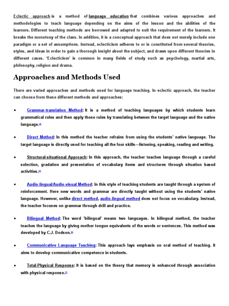 Eclectic Approach | PDF | Language Education | Humanities Education