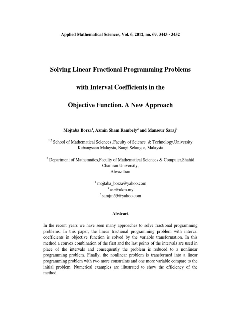 Solving Linear Fractional Programming Problems With Interval Coefficients in The Objective ...