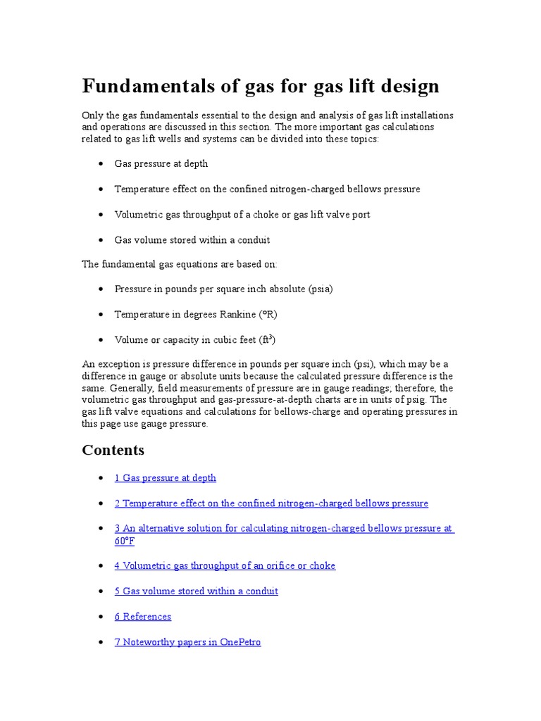 Fundamentals of Gas For Gas Lift Design | PDF | Gases | Pressure