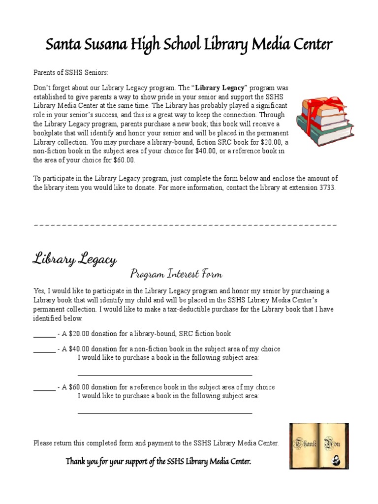 SSHS Library Legacy Program Details | PDF