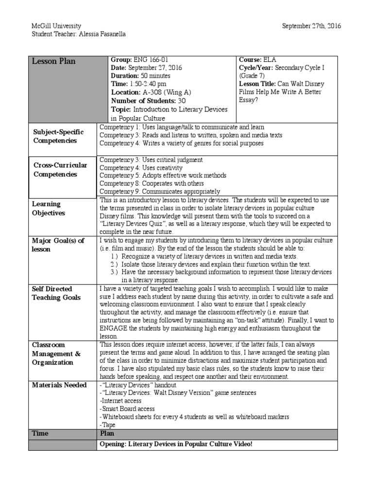 Literary Devices in Disney Films Lesson | PDF | Competence (Human ...