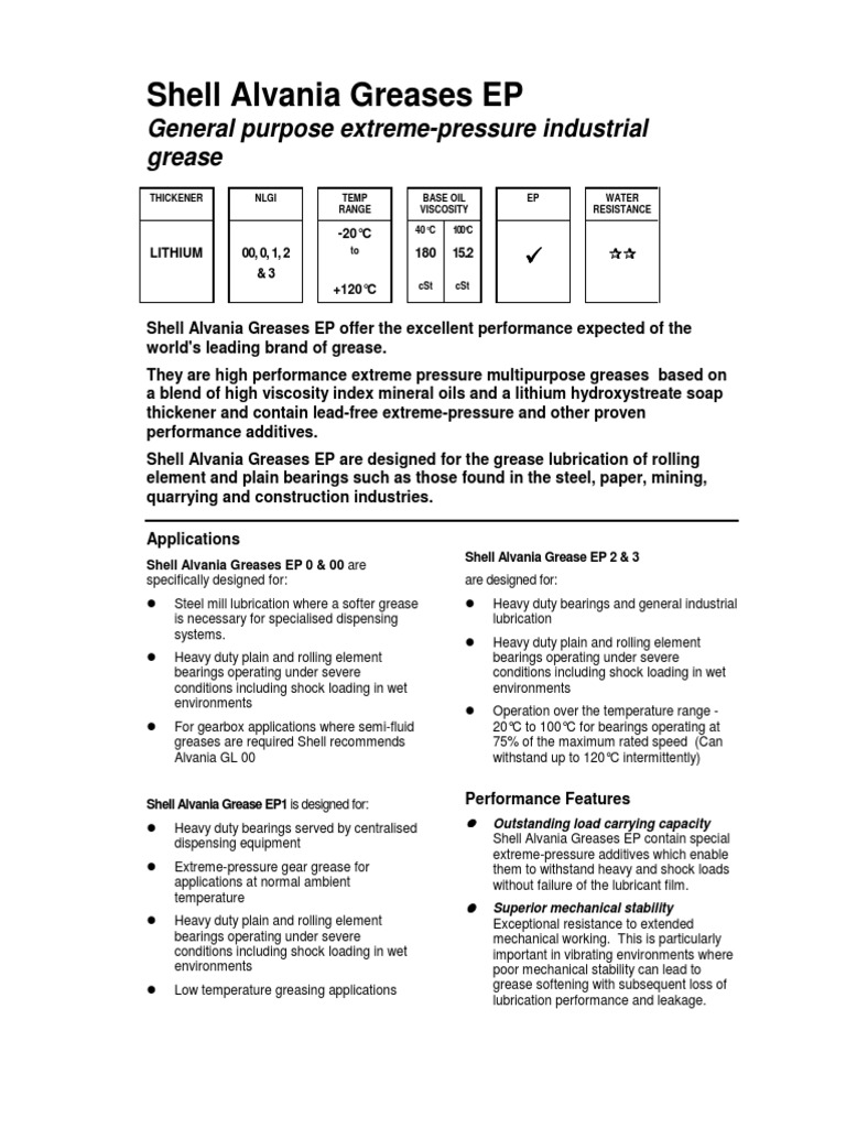 Shell Alvania EP | Bearing (Mechanical) | Materials