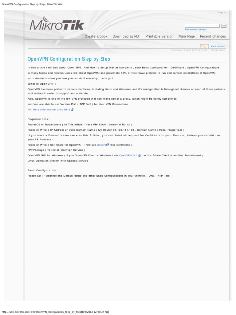 OpenVPN Configuration Step by Step MikroTik Wiki PDF | PDF | Internet Standards | Areas Of ...