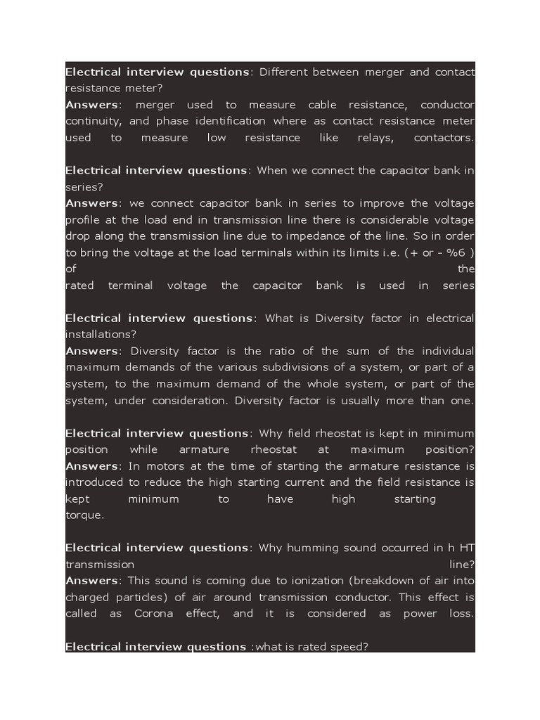 Electrical Interview Questions | PDF | Alternating Current | Transformer